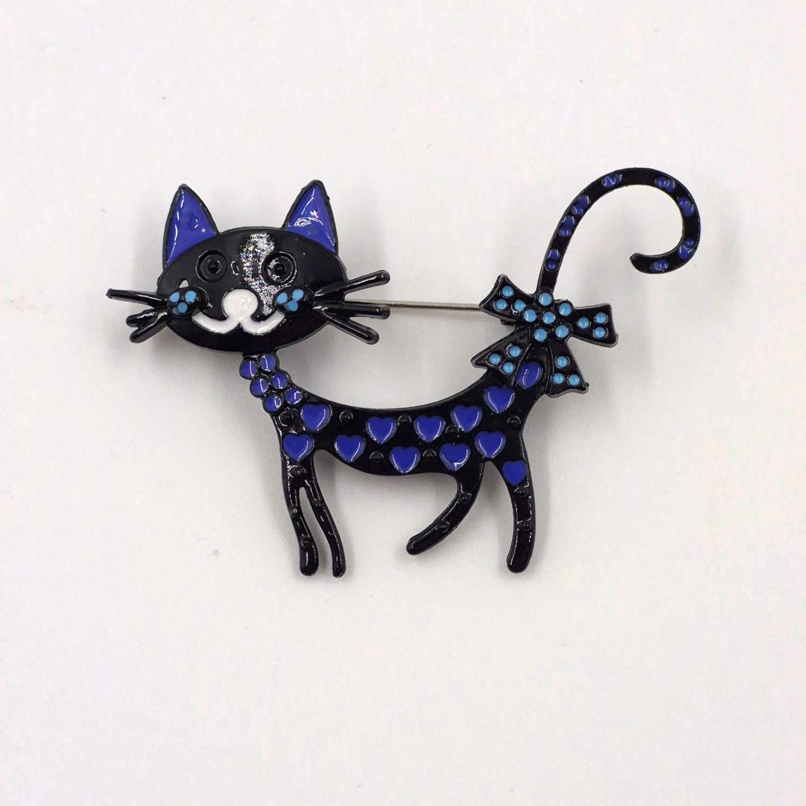 Reducere la 11,99 lei | Brosa metalica pisicuta neagra cu inimioare ...