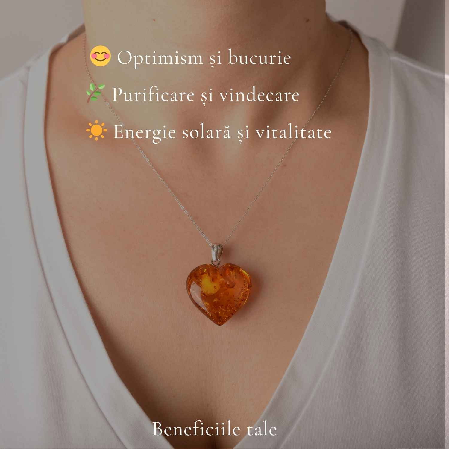 Colier Argint 925 cu Chihlimbar Inima – Iubire, Caldura si Feminitate